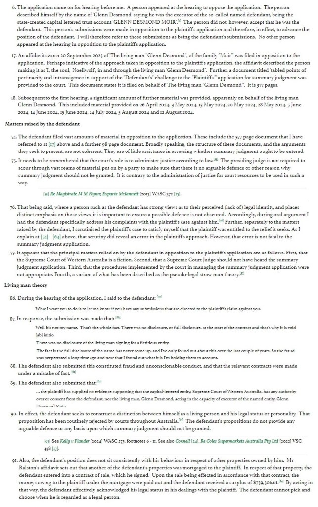 Commonwealth Bank of Australia v Moir [2024] WASC 319 - Freeman Delusion